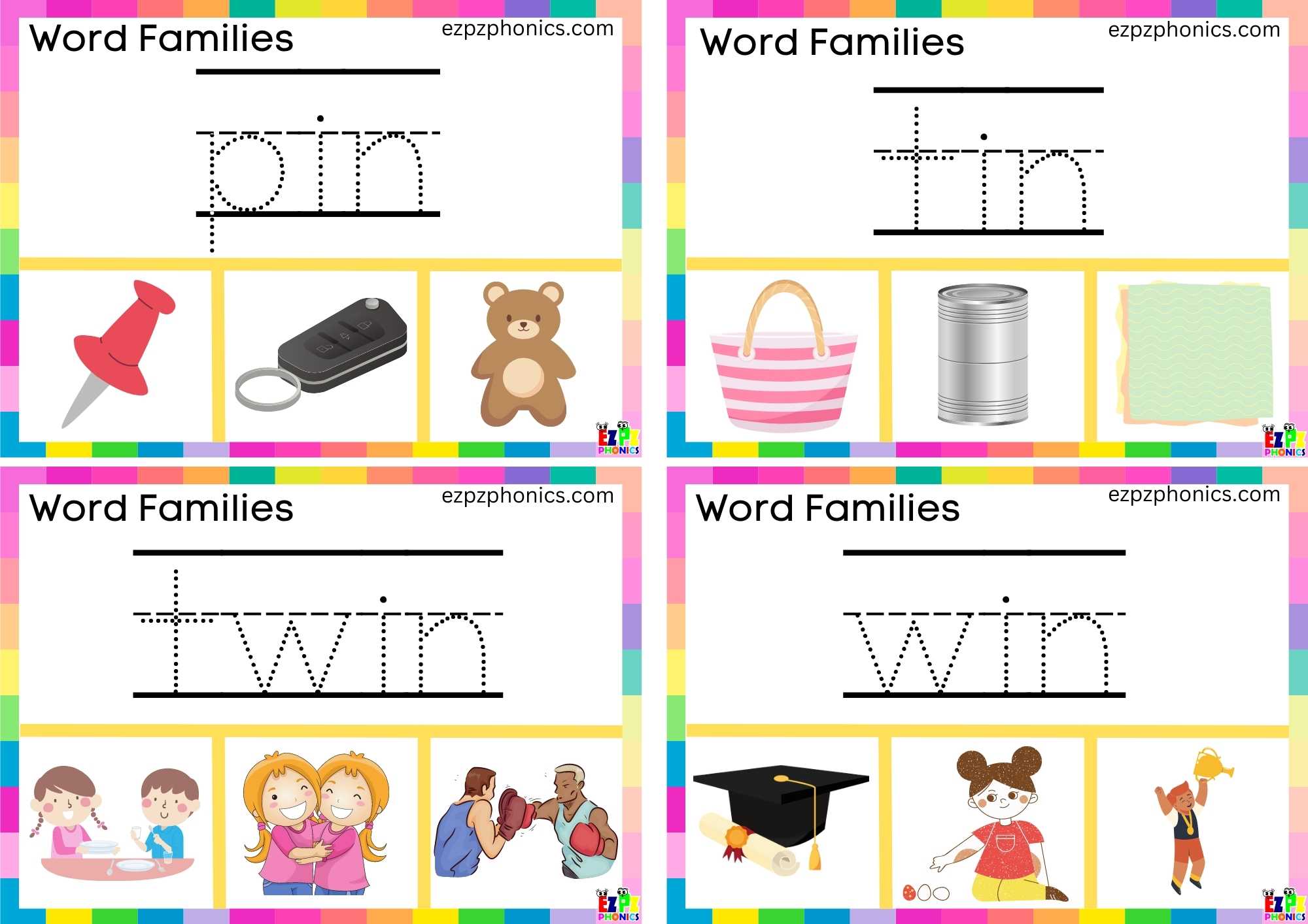 Word Family in Write the words and clip the image Clip cards group 2 - ezpzphonics.com